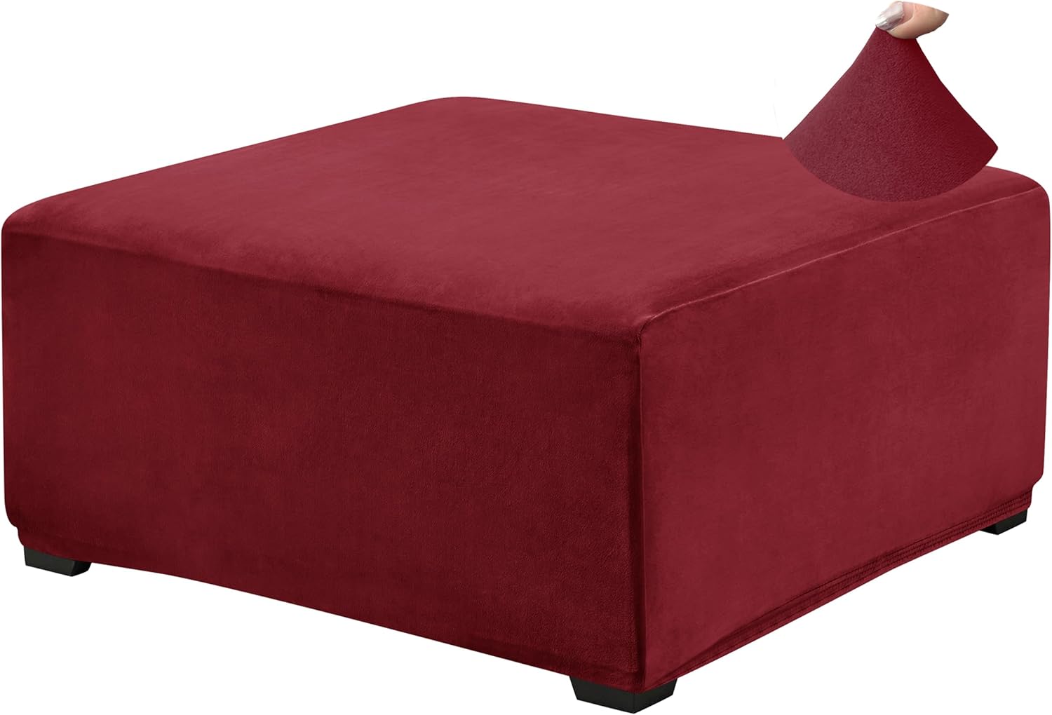Amazon.com: ANWUCHEN Ottoman Cover Square-Stretch Velvet Ottoman Cover ...