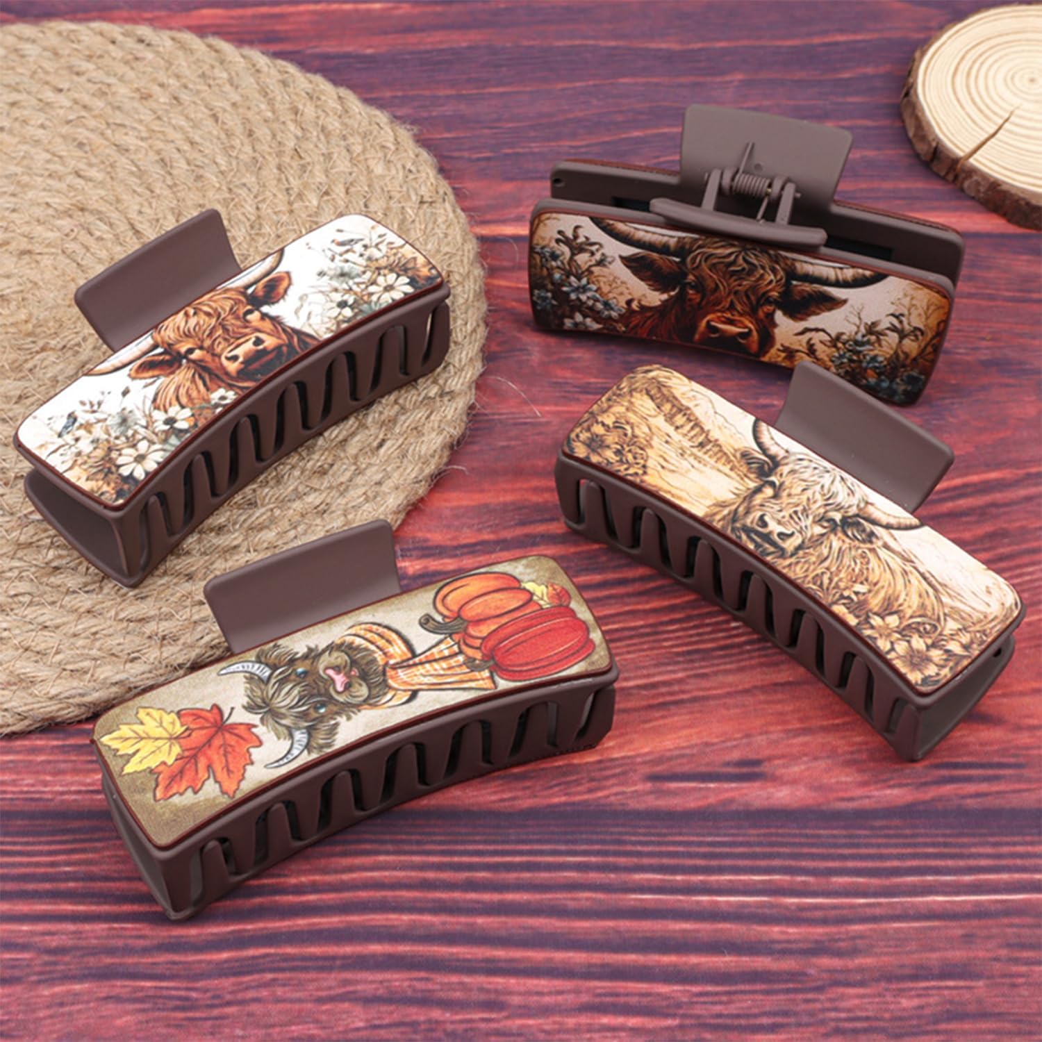 Amazon.com : Western Hair Claw Clips,3 Pcs Leather Square Claw Clips ...