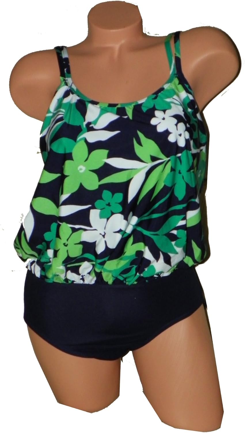 Penbrooke one piece blouson swimwear green & navy size 8 at Amazon ...