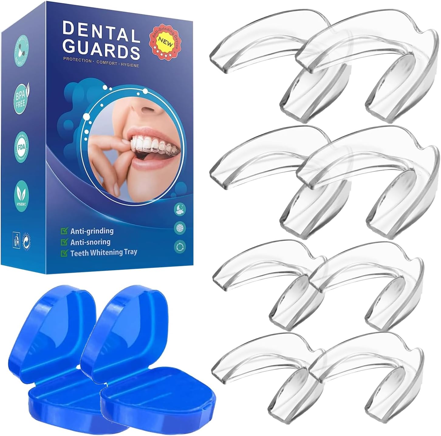 8 Pack Bruxism Mouth Guard For Grinding Teeth,Reusable,Upgraded Night ...