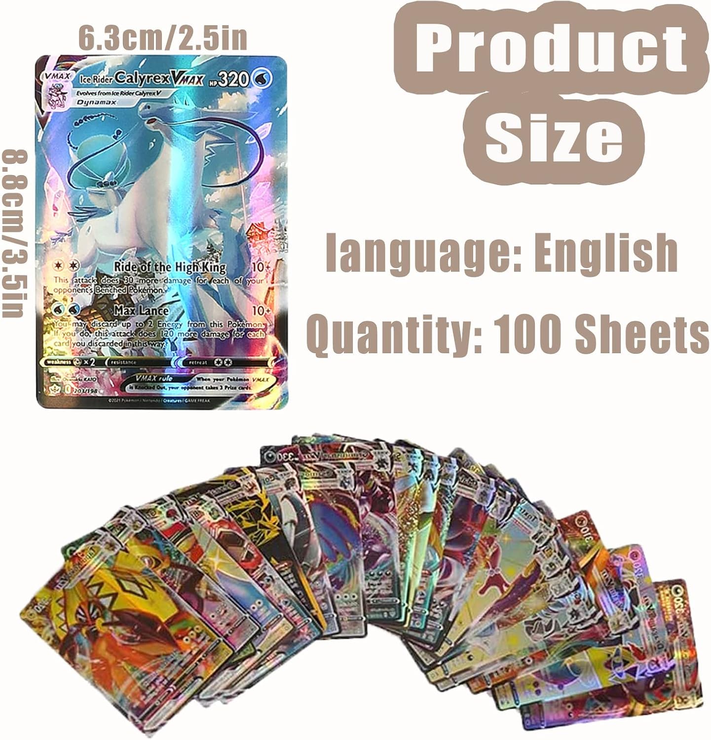 100 Vmax Cards+Trading Card Binder, Rare Rainbow Cards, Vmax Assorted ...