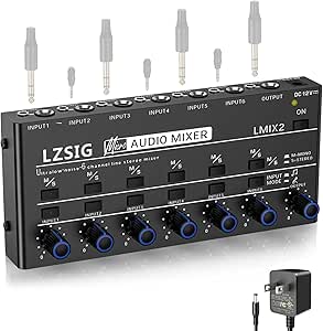 Amazon.com: LZSIG Mini Audio Mixer,Stereo Line Mixer for Sub-Mixing,Ultra Low-Noise,6-Channel ...