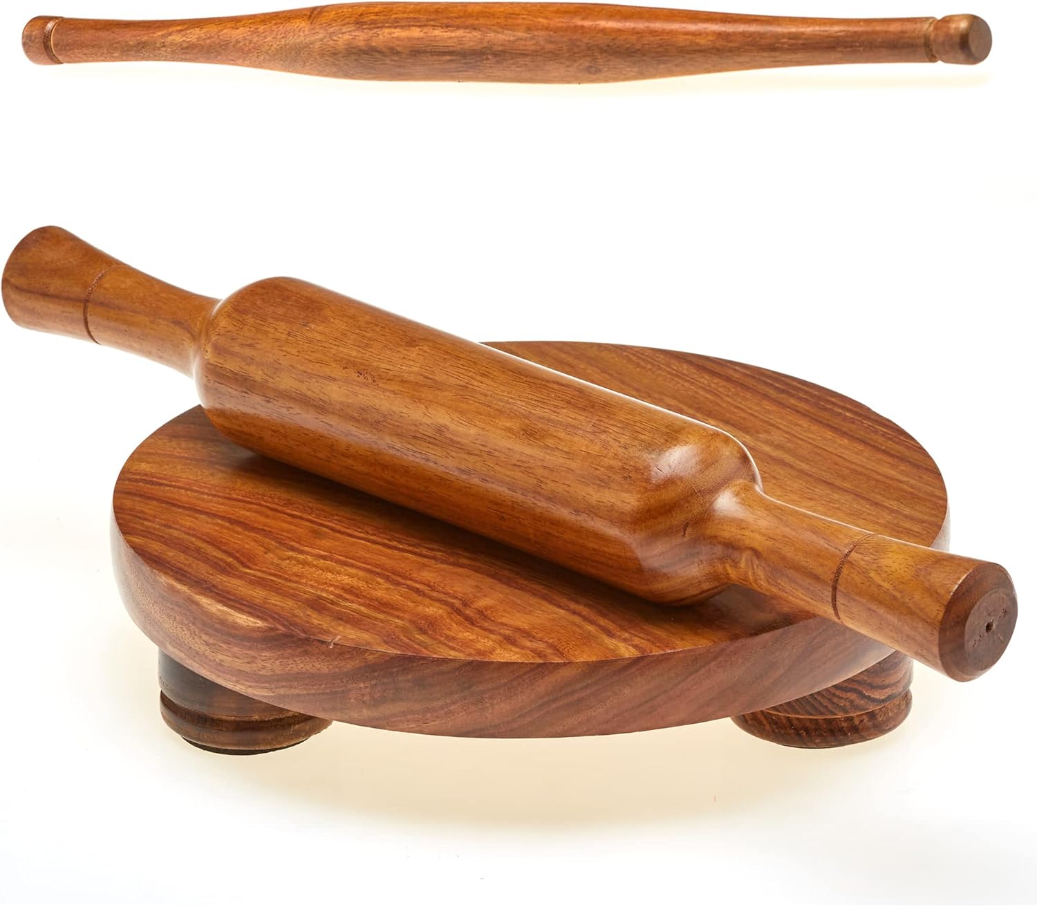 Wooden Chakla with 2 Belan Set for Kitchen, Polpat Belan Sheesham Wood ...