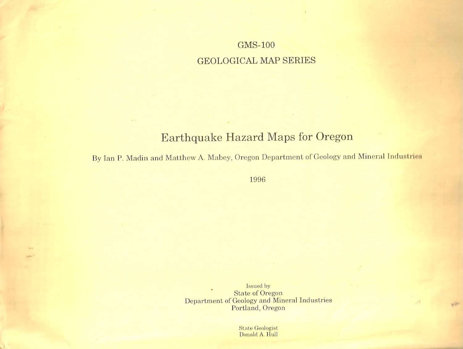 Earthquake Hazard Map for Oregon (Geological Map Series, GMS-100): Ian ...