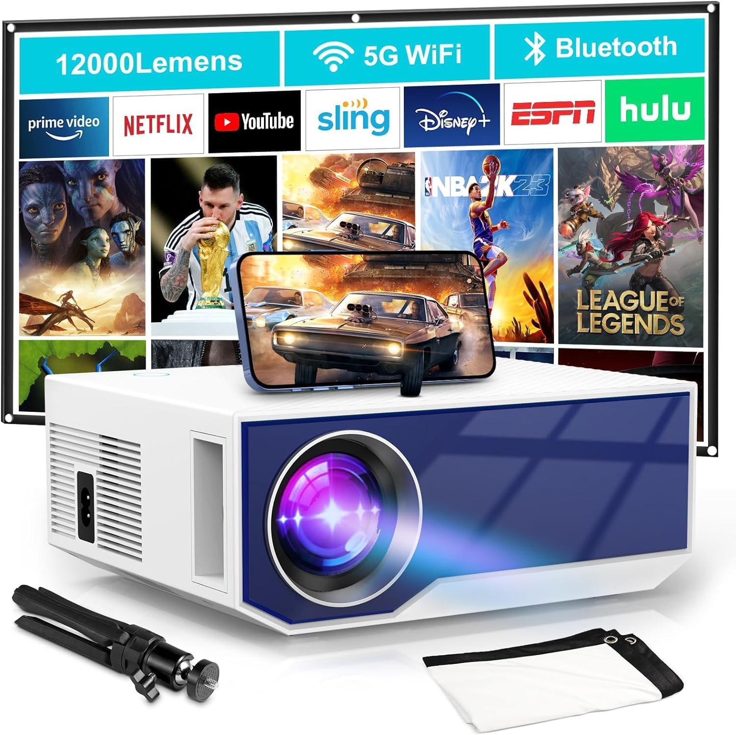 Amazon.com: Wielio Portable Projector with Tripod and Screen, Movie ...