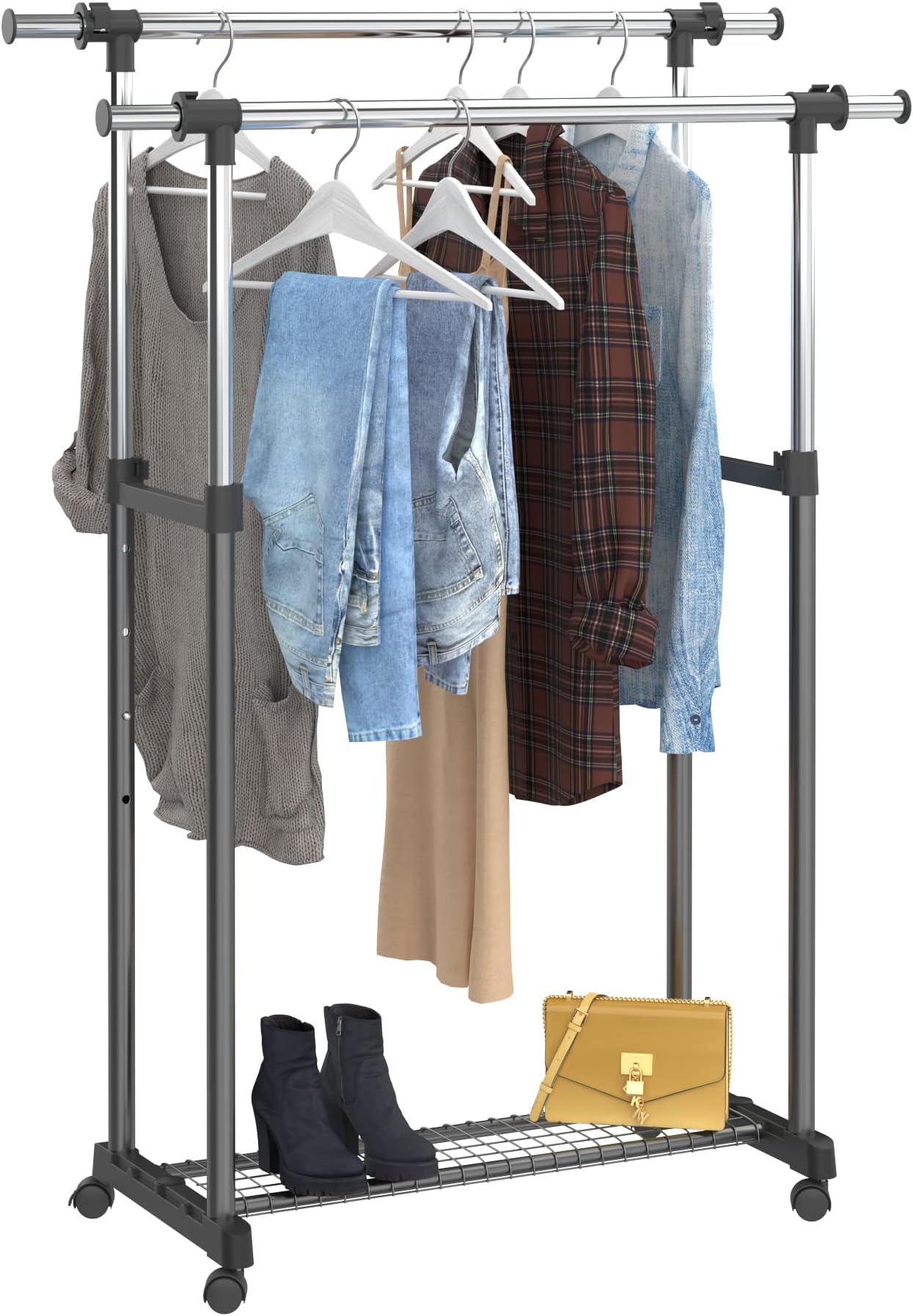 Amazon.com: ClosetMaid Double Rail Portable Rolling Garment Rack with ...