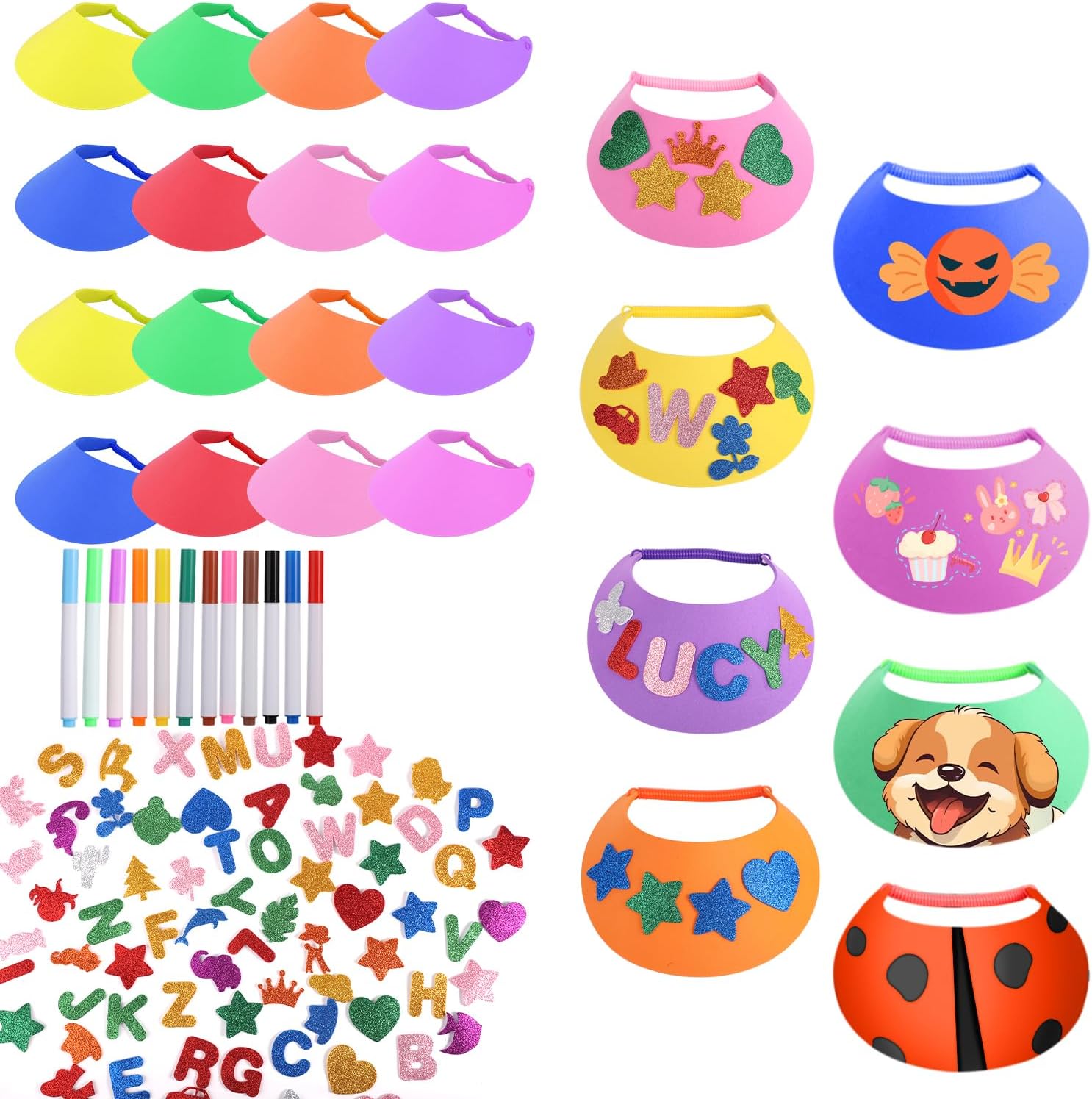 LUTER 24pcs Foam Visors for Kids, Adjustable Foam Visors with Stickers ...