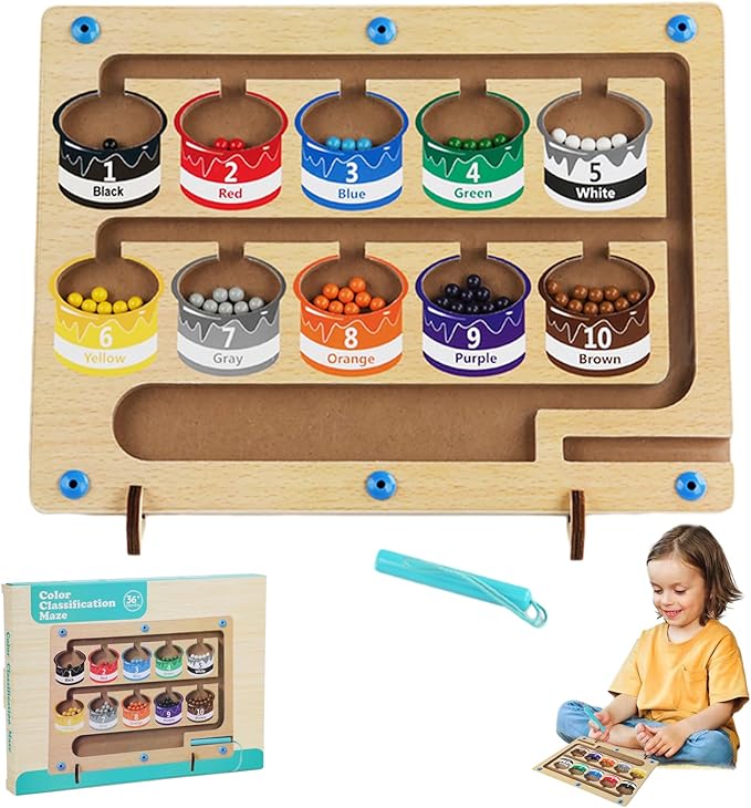 71Nmly Magnetic Color Sorting Board,Montessori Wooden Toys Number Maze ...
