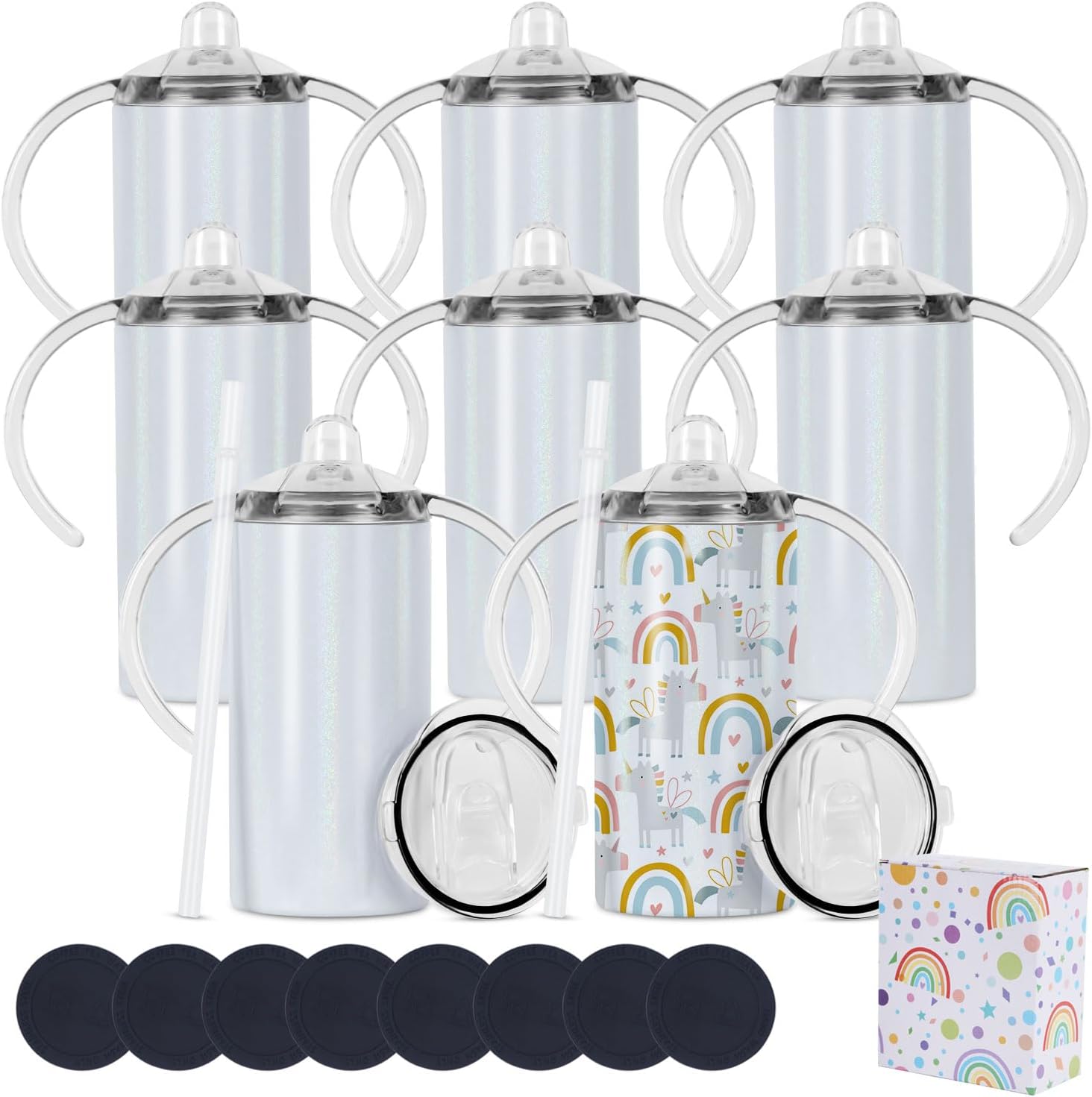 Amazon.com: Wzaytia 12 Oz Glitter Sublimation Sippy Cup 8 Pack, Kids ...