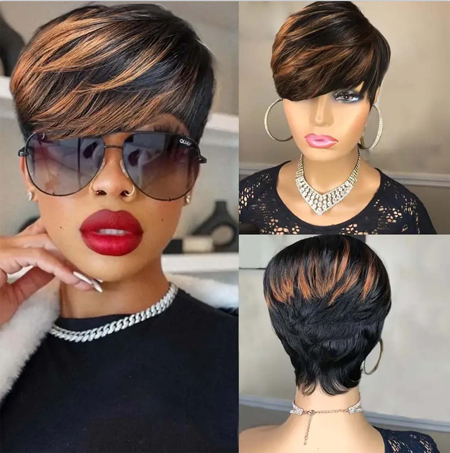 Amazon.com : Pixie Cut Wigs for Black Women Short Straight Human Hair ...