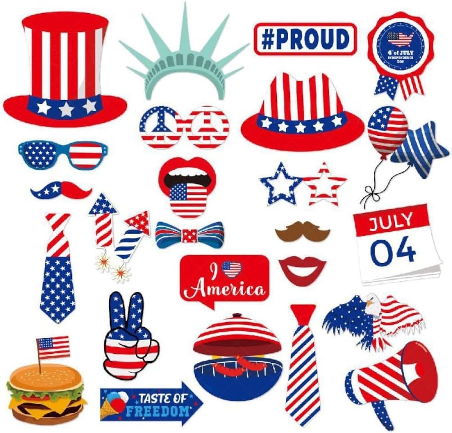 Amazon.com: USUKUSI 4th of July Patriotic Photo Booth Props, 25 Pcs ...