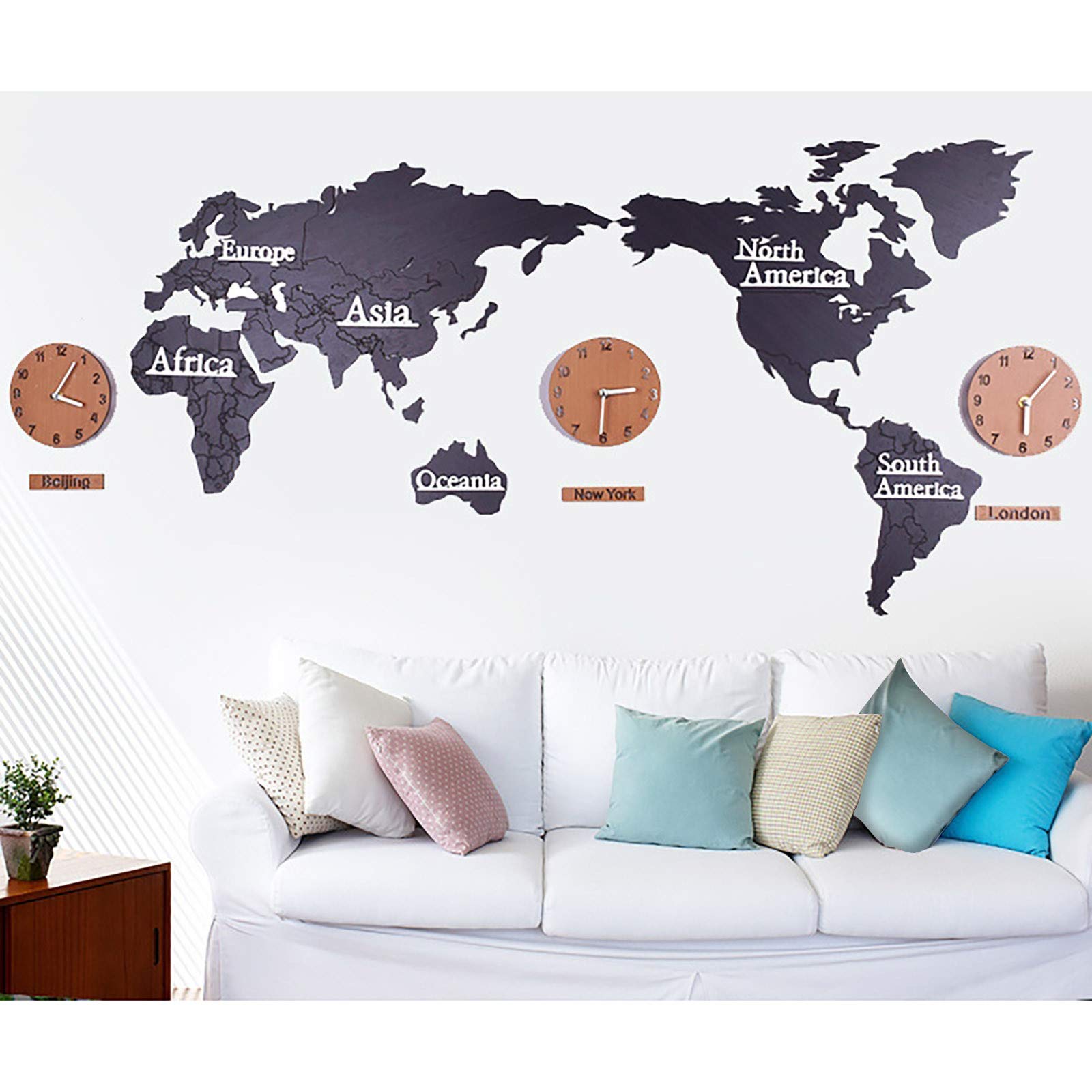 Timezone Map World Wall Clock, 3D DIY International World Wall Map Time ...