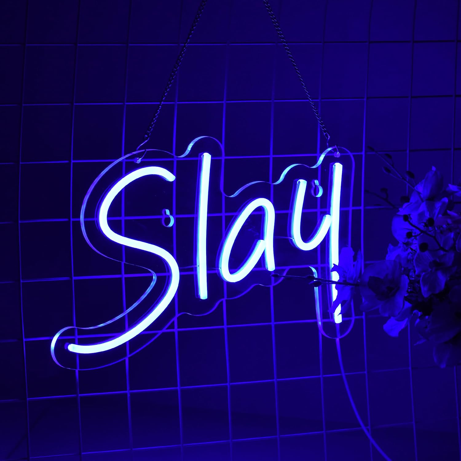 Amazon.com : Cenershop Slay Neon Sign LED Blue Transparent Acrylic For ...