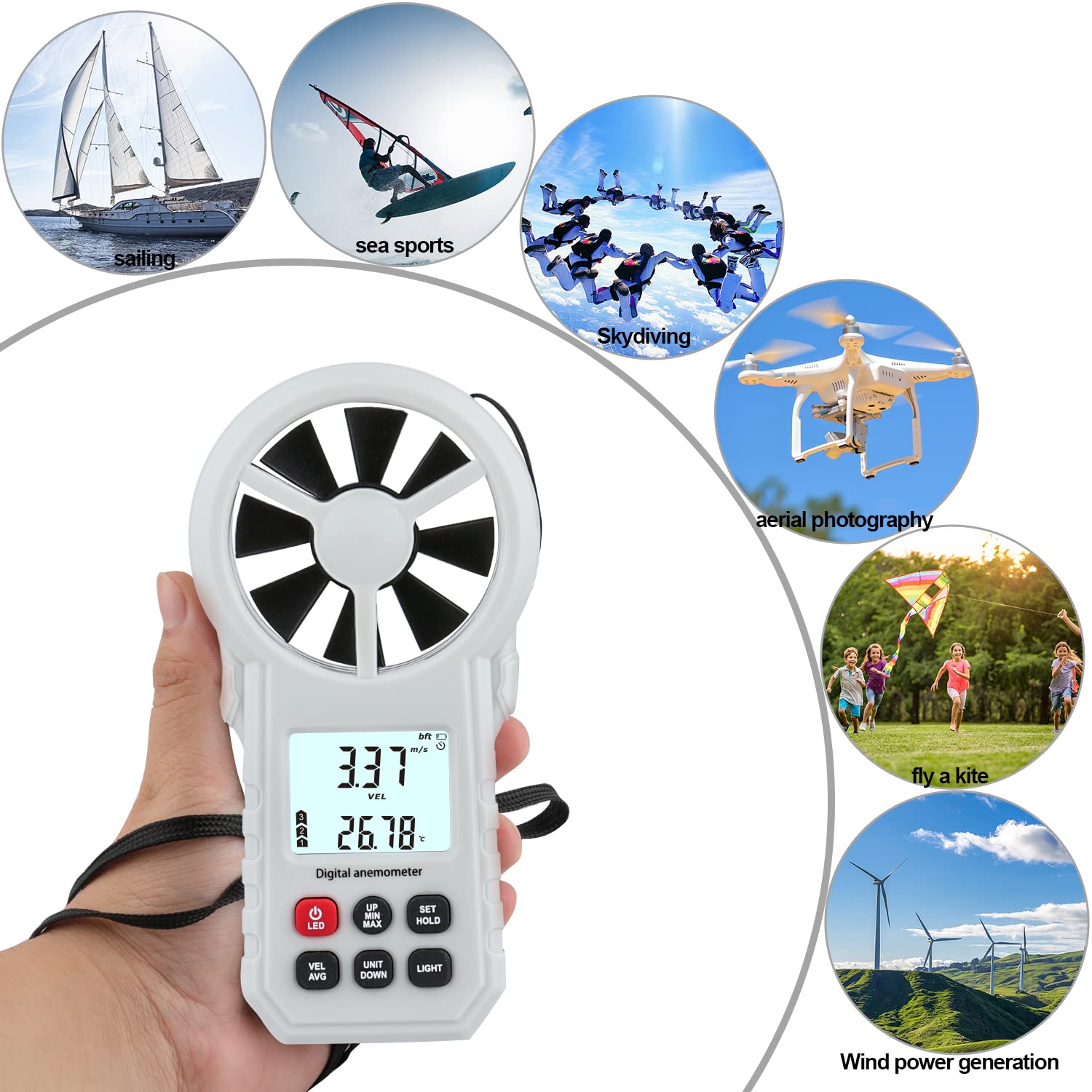 Snapklik.com : Digital Anemometer, Handheld Wind Speed Meter