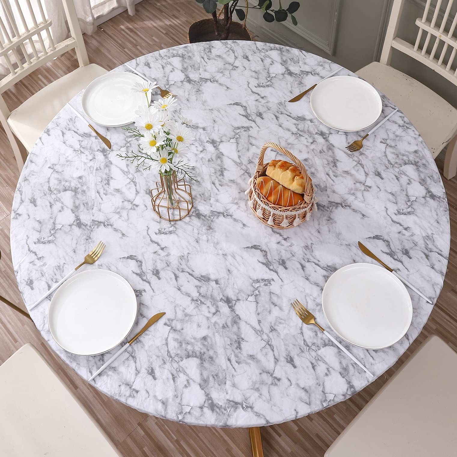 Amazon.com: Table Cloth Round 36" to 48" Elastic Edge Fitted Vinyl ...