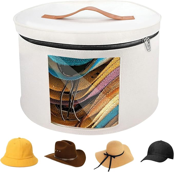 Hat Storage Box 15.7*9.8In, Felt Round Hat Box With Lid Hat Organiser ...