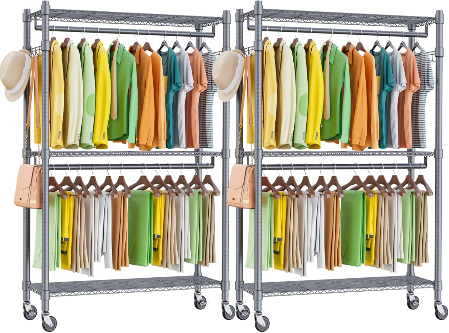 Amazon.com: Homdox Double Rod Closet 3 Shelves Wire Shelving Clothing ...
