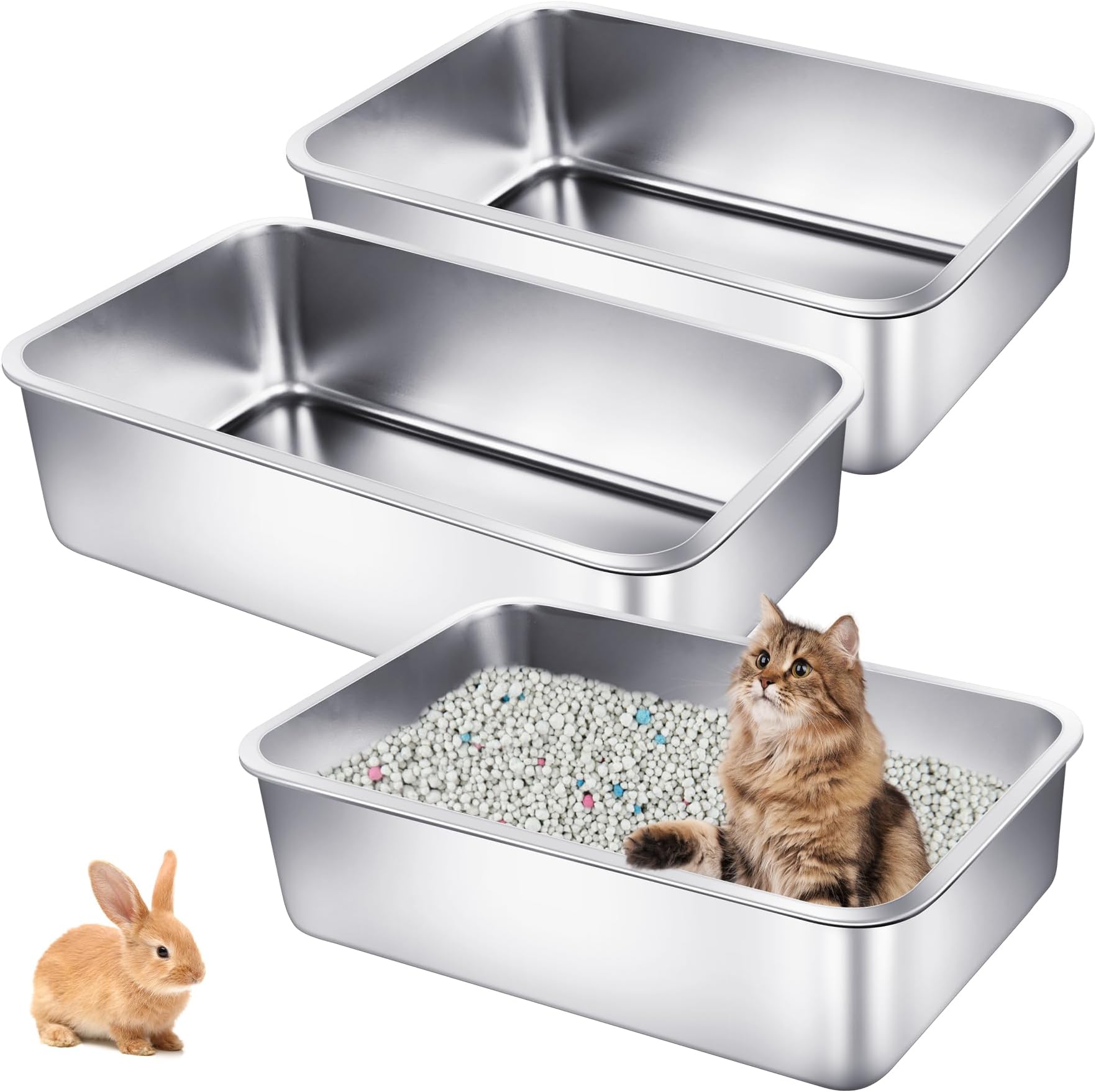 Amazon.com: 3 Pack 19.6"x13.7"x6" Stainless Steel Litter Box with 26L ...
