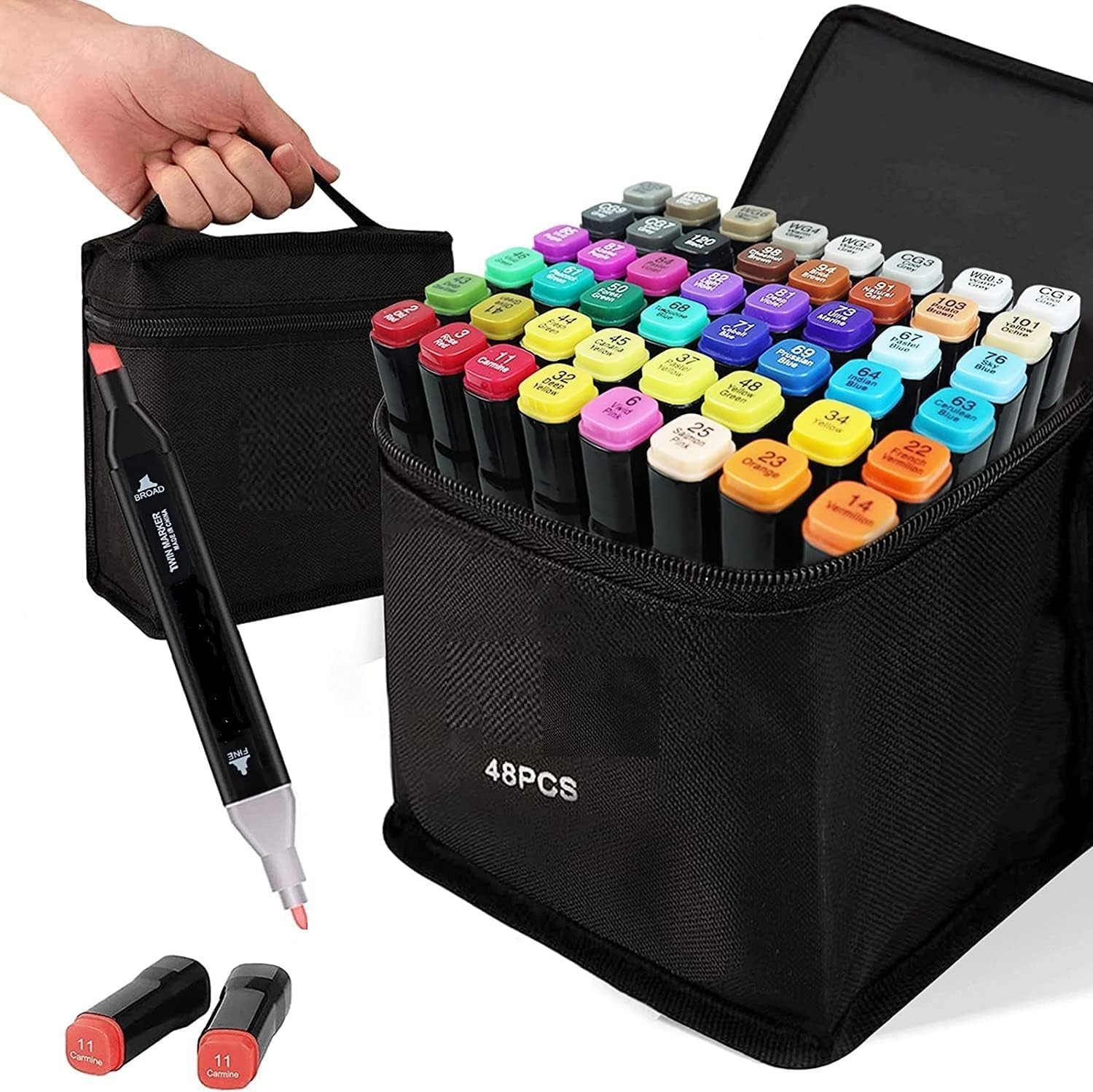 KGBAD Markers Pen 48 Pcs Dual Tip Markers Set with Carrying Case Broad ...
