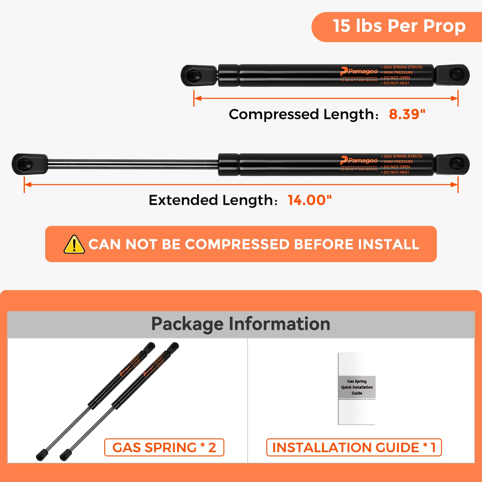 Snapklik.com : SX140P15 14 Inch 15 Lbs Gas Strut, 14" Gas Prop Spring ...