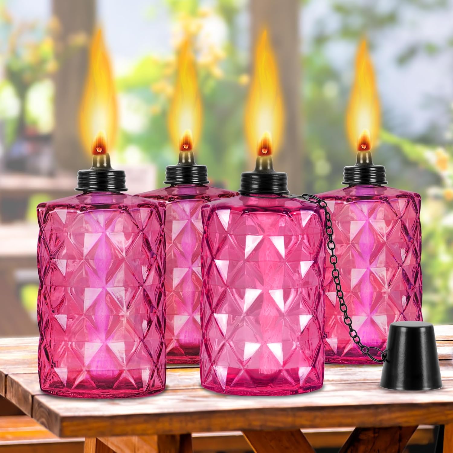 4 Pack Glass Garden Torch for Outside, Citronella Torches with 4-Prong ...