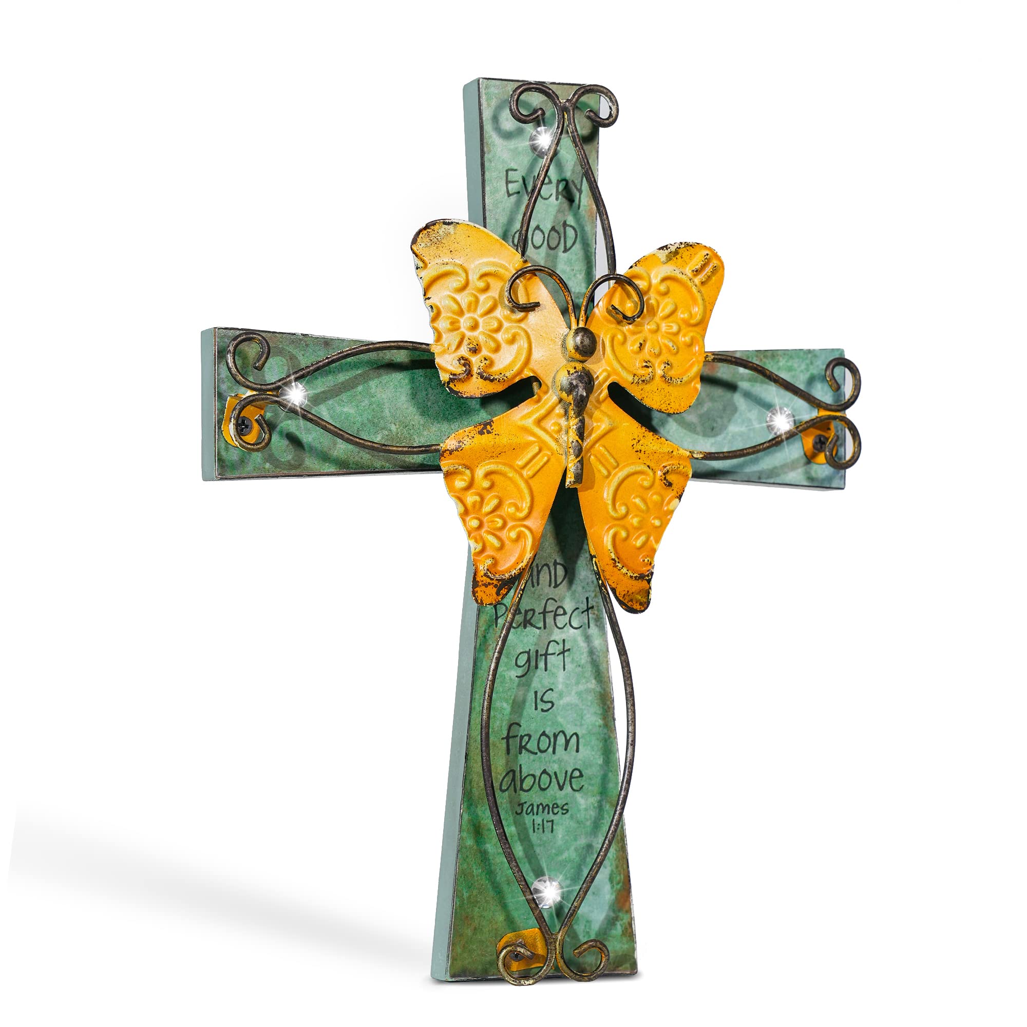 MuHsMan Unique Wooden Wall Cross with Retro Metal Butterfly Spiritual ...