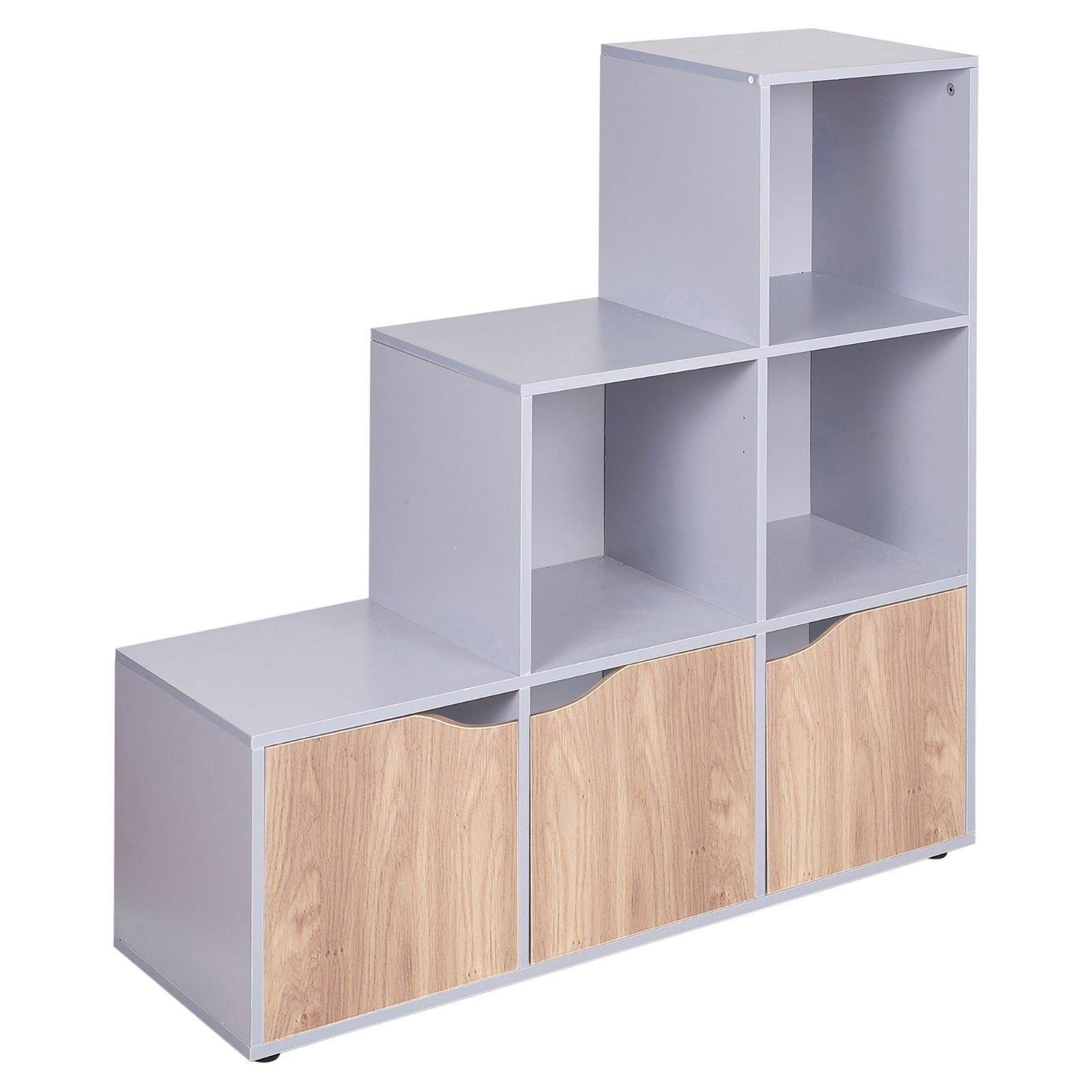 URBNLIVING 6 Grey Cube Step Storage Bookshelf Unit + 3 Oak Doors ...