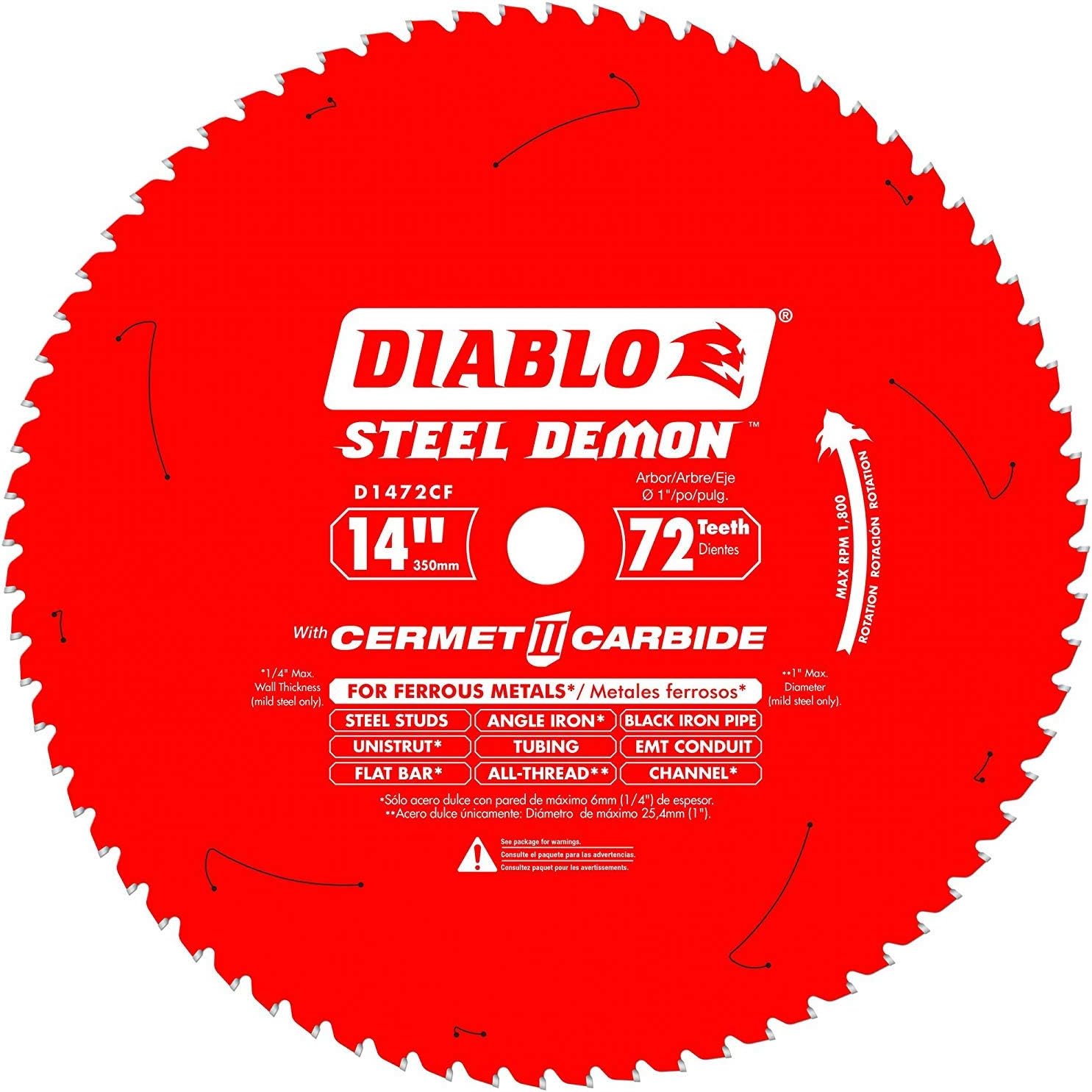 Diablo D1472CF 14-inch Steel Demon 72T Cermet II Carbide Ferrous Metal ...