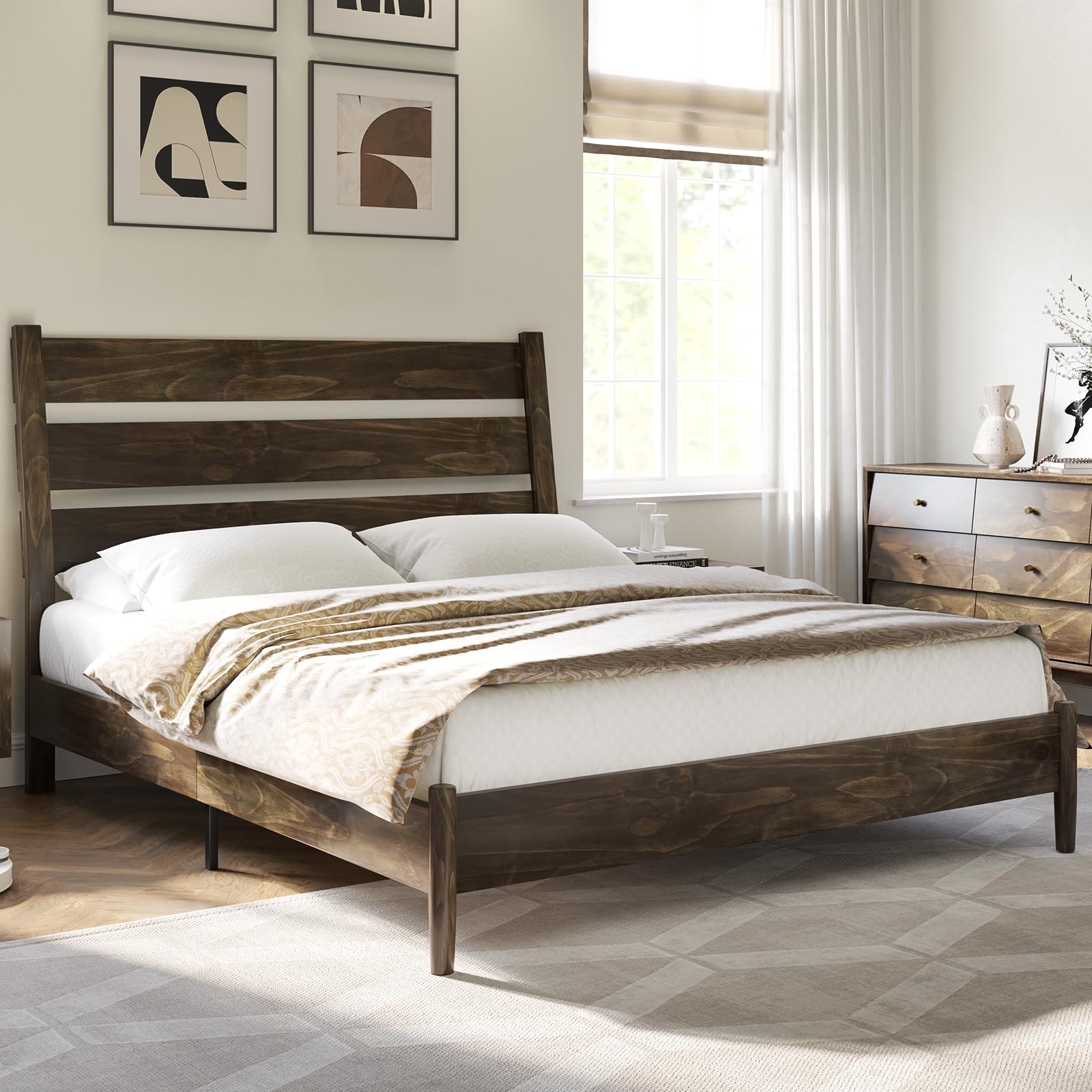 Amazon.com: AMERLIFE Solid Wood Bed Frame Full Size, Mid Century ...