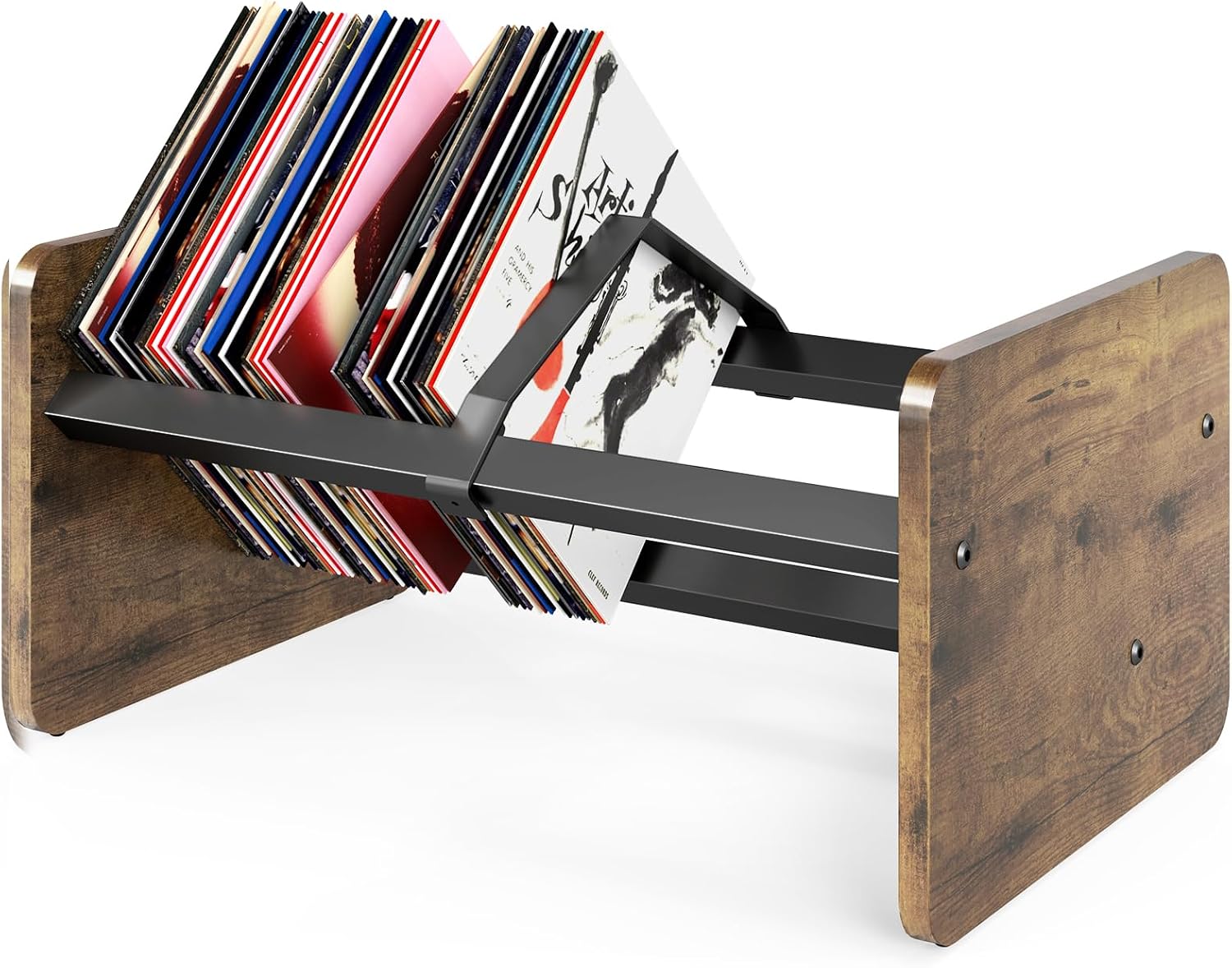 TVON Vinyl Record Storage Stand, Desktop Vinyl Holder shelf for 80-100 ...