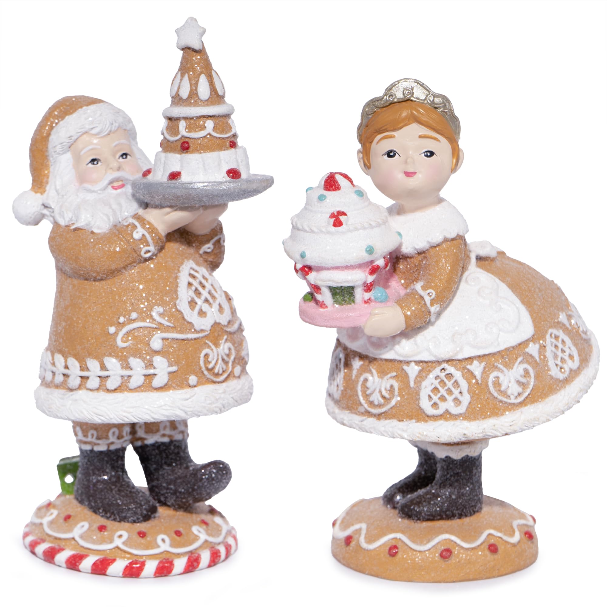 Amazon.com: Hodao Gingerbread Style Santa and Mrs. Claus Figurine Set ...