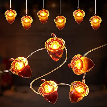 2 Pieces Thanksgiving Fall Acorn Light String 19.6 Feet 40 LED Battery ...