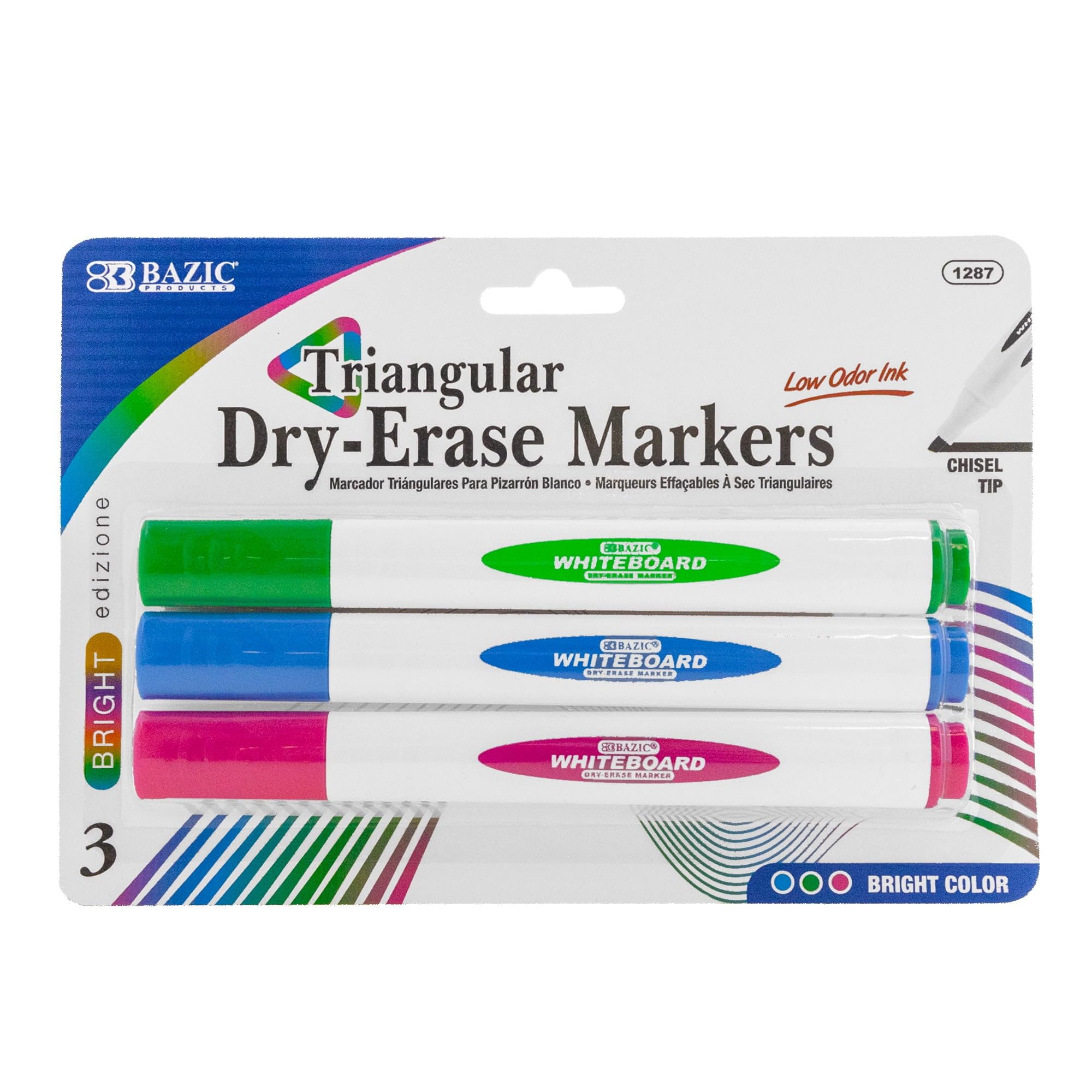 Amazon.com : Bazic 1287 Triangle Dry-Erase Chisel Tip Markers, Bright ...
