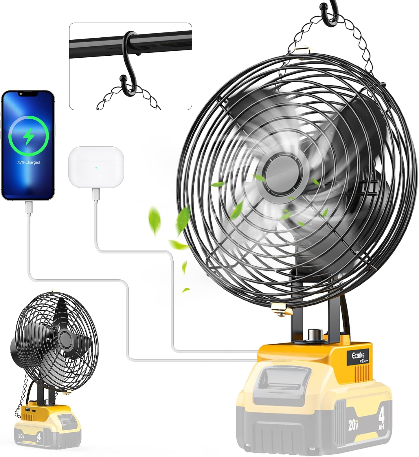 Amazon.com: DeForce Battery Powered Fan, for DeWalt 20V Max Battery ...