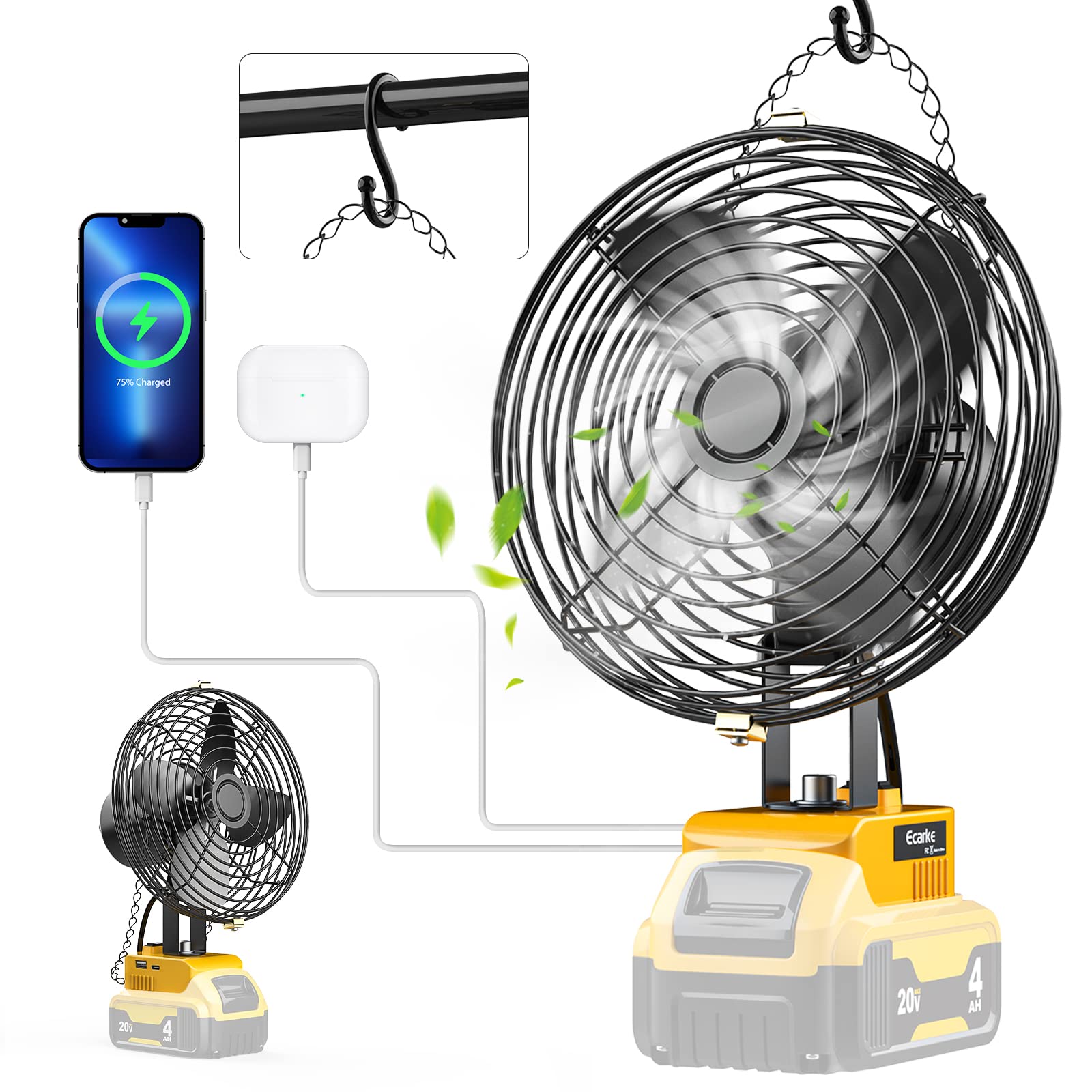 Snapklik.com : Cordless Jobsite Fan For DeWalt 18V/20V MAX Battery ...