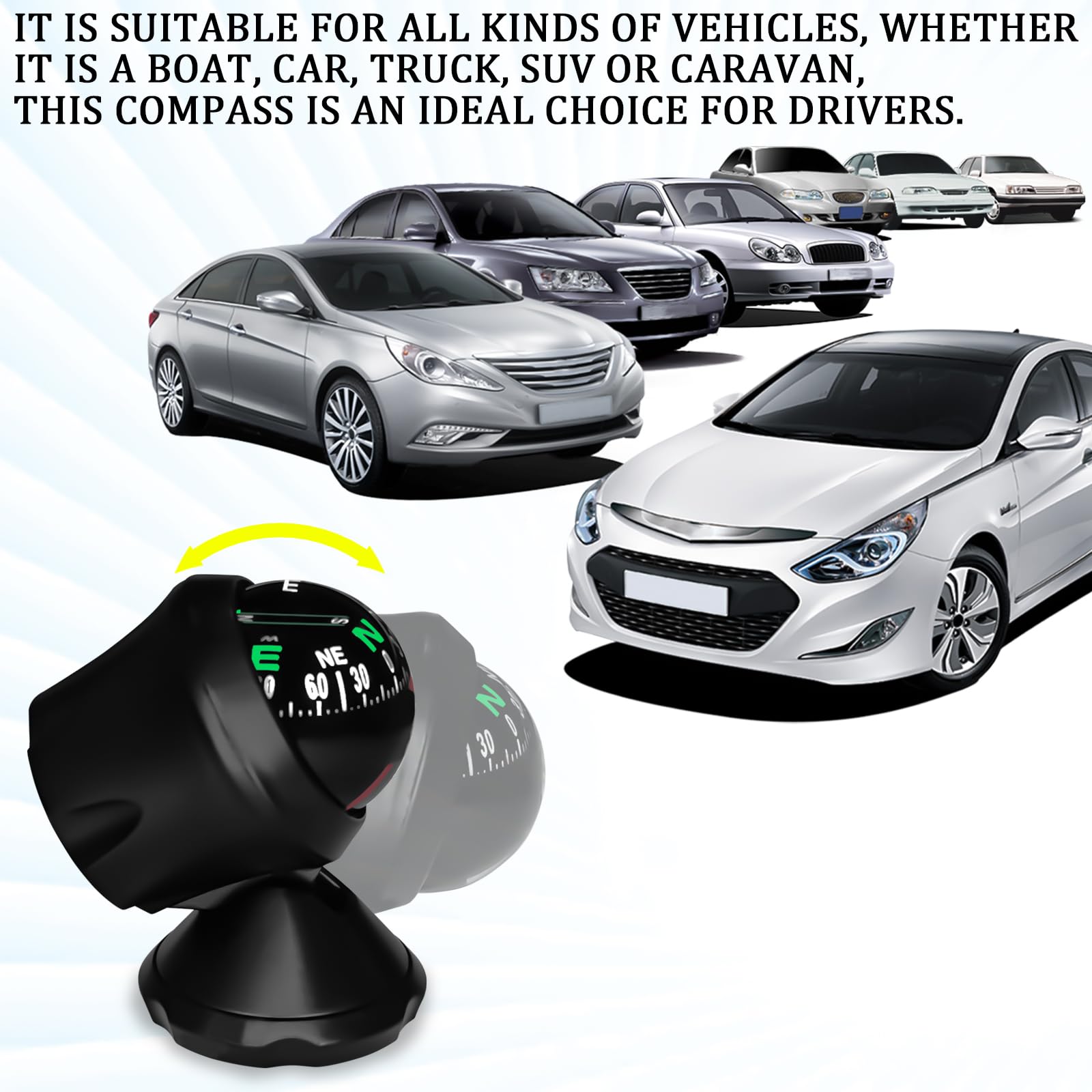 Compass For Car Mini Dashboard Compass With Self-adhesive Mount ...