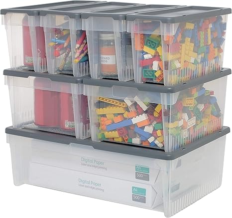 CleanPEAK Set of 7 Stackable Plastic Storage Boxes With Lids - 1 Large ...