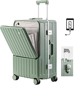 Amazon | [Yuweijie] スーツケース フロントオープン 機内持ち込み usbポート付き キャリーケース かわいい キャリーバッグ カップホルダー付き アルミフレームタイプ ...