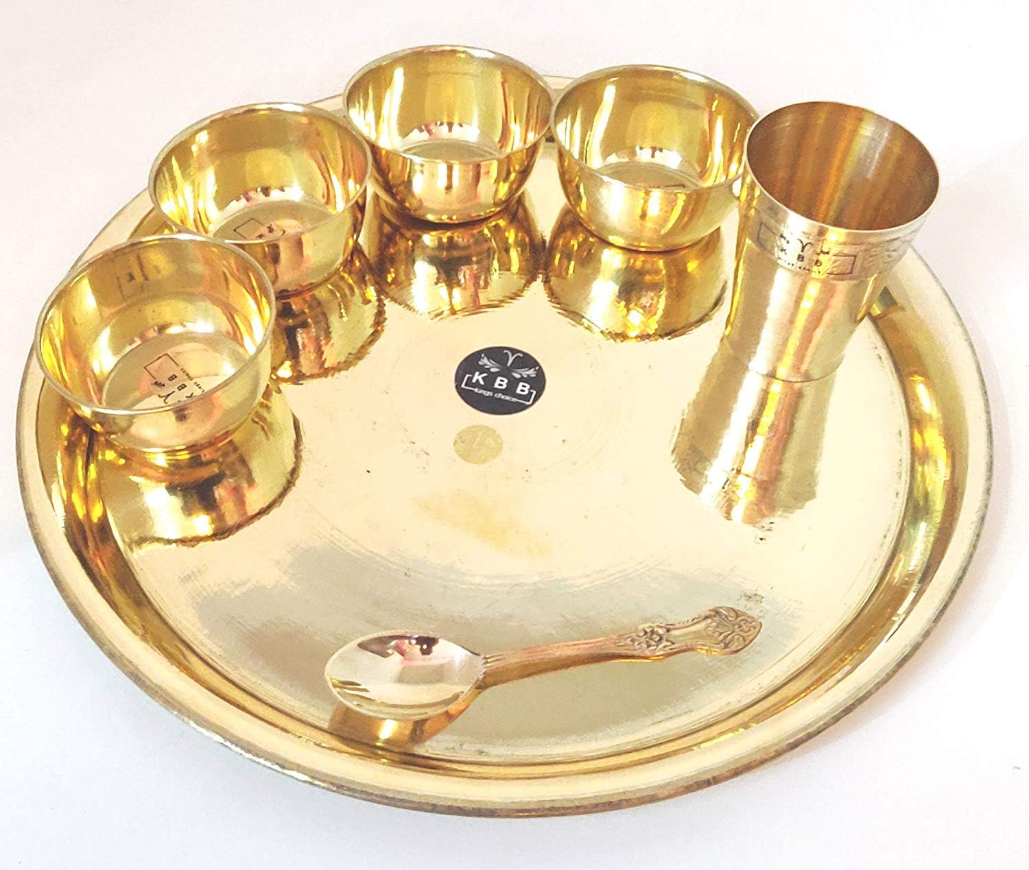 Yadav Craft Brass Premium Dinner Set Brass Thali Set Luxury Spoon Glass ...