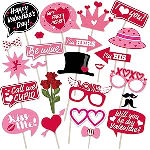 Amazon.com: 25 Pcs Valentine's Day Photo Booth Props Happy Love Heart ...