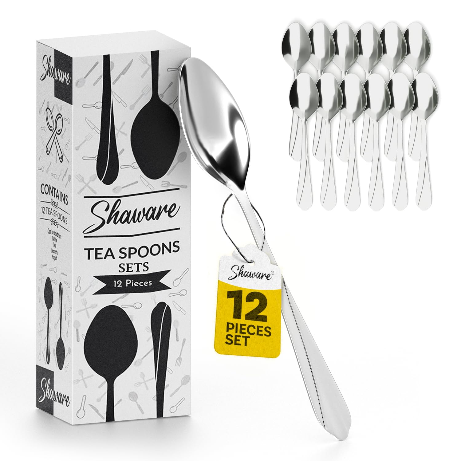 Shaware Teaspoons Set of 12-140mm x 32mm - Tea Spoons 12 Stainless ...