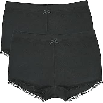 Comfneat Women's 2-Pack Pointelle boyshorts boxer briefs Cotton Viscose ...