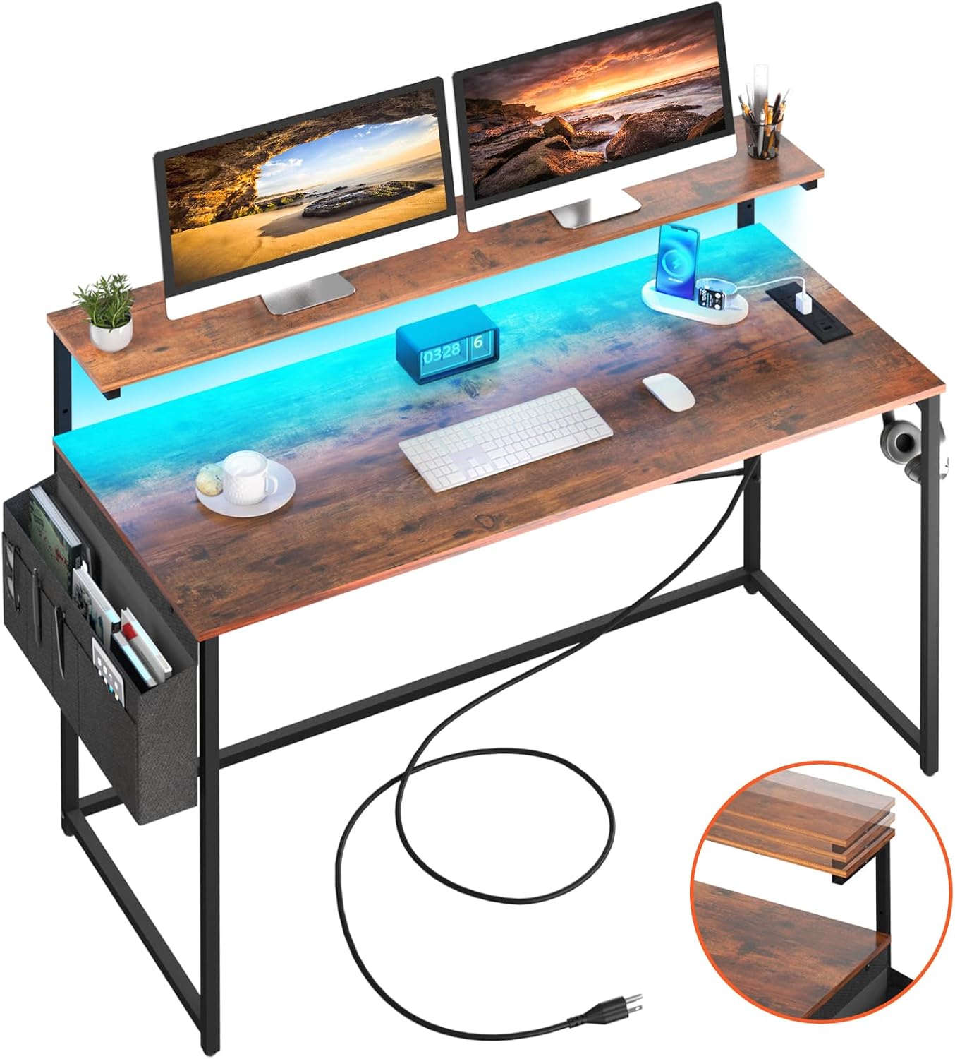 Amazon.com: Yoobure Computer Desk with LED Lights, Adjustable Monitor ...