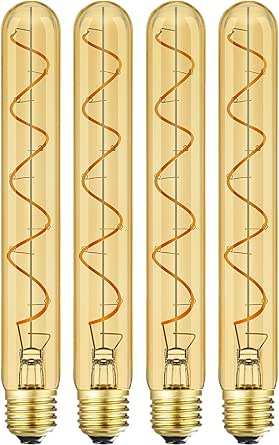Leools T10 Long Tubular Light Bulb,60 Watt Equivalent E26 Base Amber ...