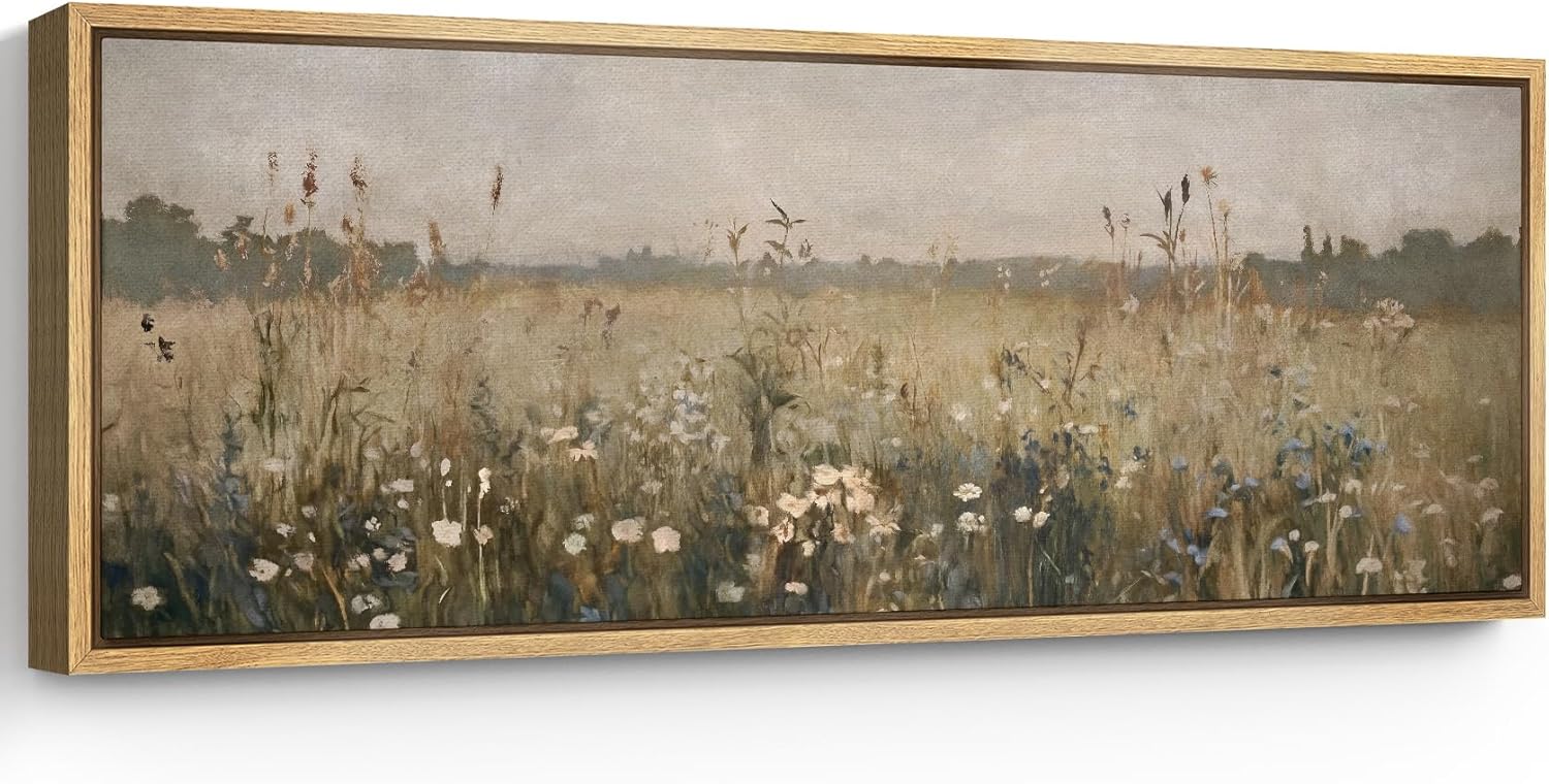 Amazon.com: SIGNFORD Large Framed Canvas Print Wall Art Wildflower Meadow Soft Vintage Pastoral ...