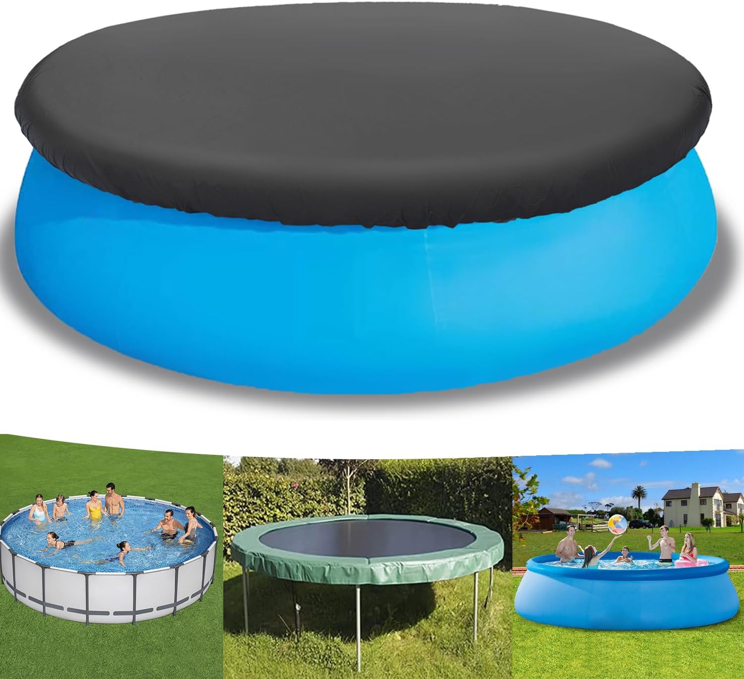 Amazon.com : 12 ft Inflatable Pool Cover Round Above Ground Pools 12ft ...