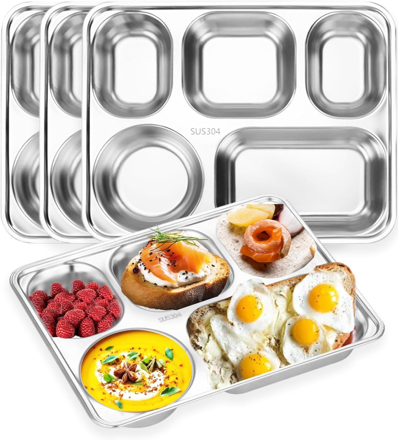 Amazon.com | Nexboraque 4 Pack 304 Stainless Steel Divided Plates Tray ...