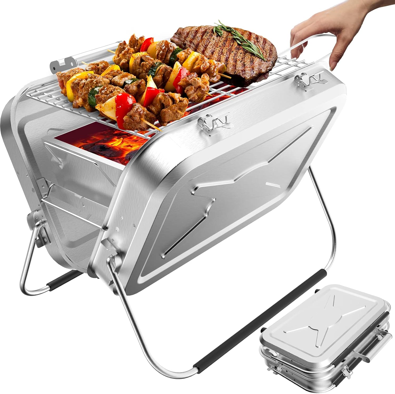 Amazon.com: Charcoal Grill COWEKAI Portable Folding Barbecue Grill BBQ ...