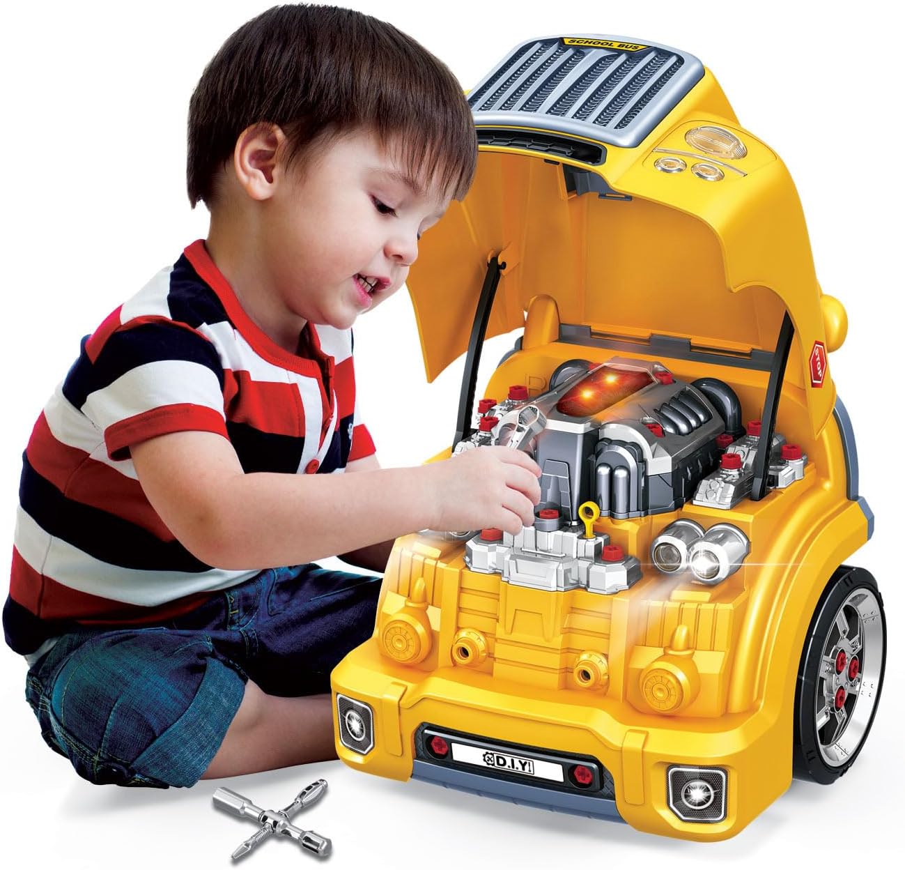 Amazon.com: KOOL KARZ PLAYGROUND Big School Bus Engine Repair Toy Set ...