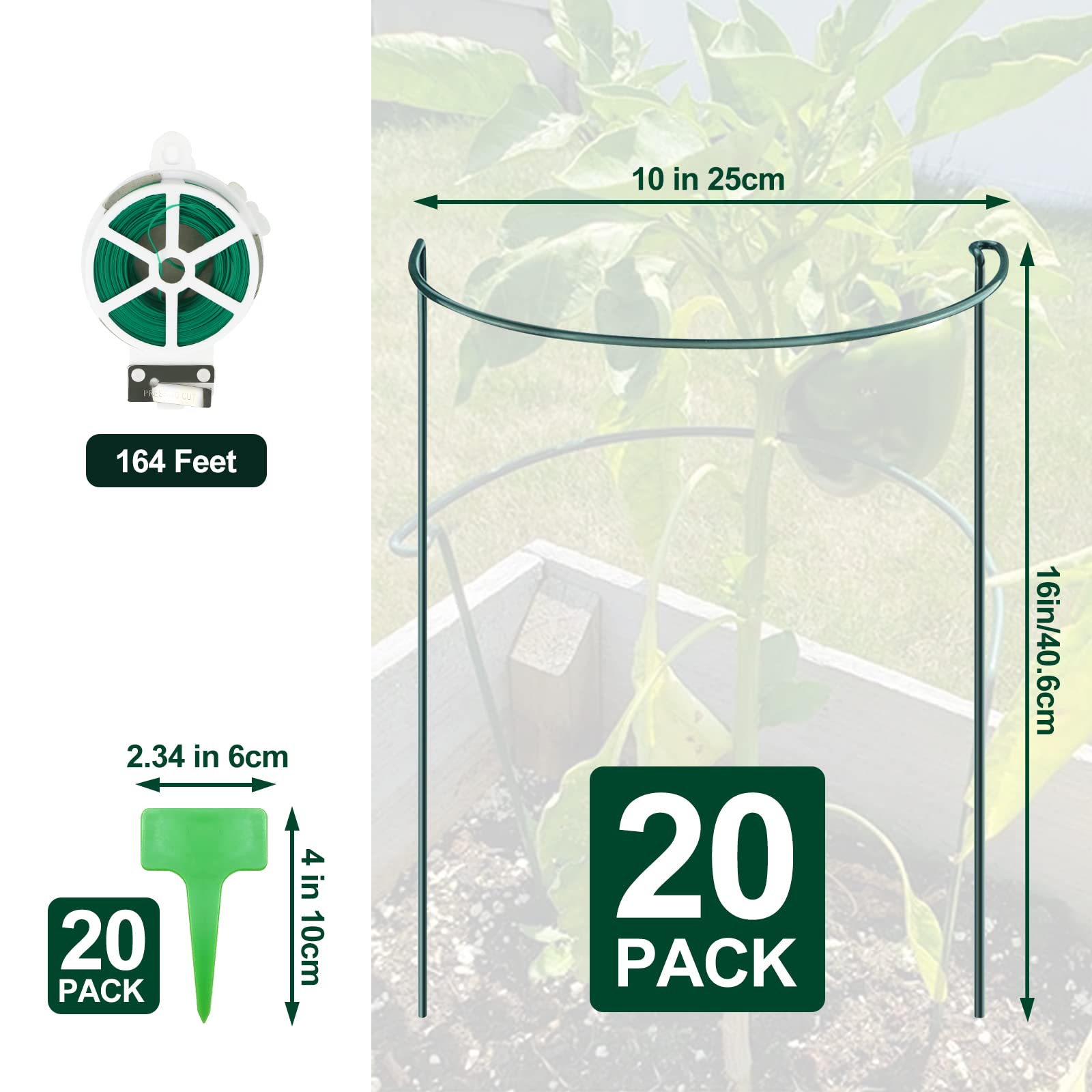 Snapklik.com : 20 Pack Garden Plant Support Stake, 10" Wide X 16" High ...